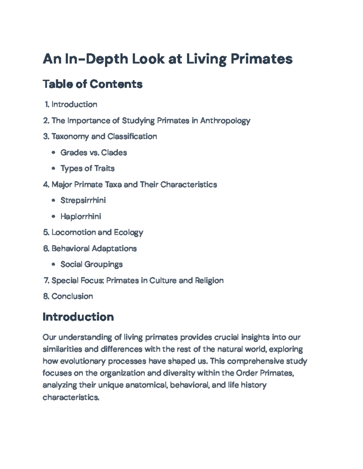 Comprehensive Overview of Living Primates: Insights into Evolution - An ...