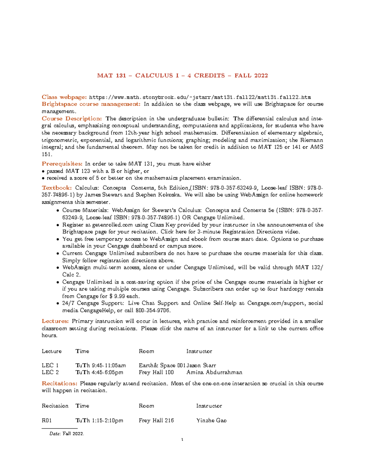 MAT 131 - Calculus I Syllabus & Course Information - Fall 2022 - Studocu