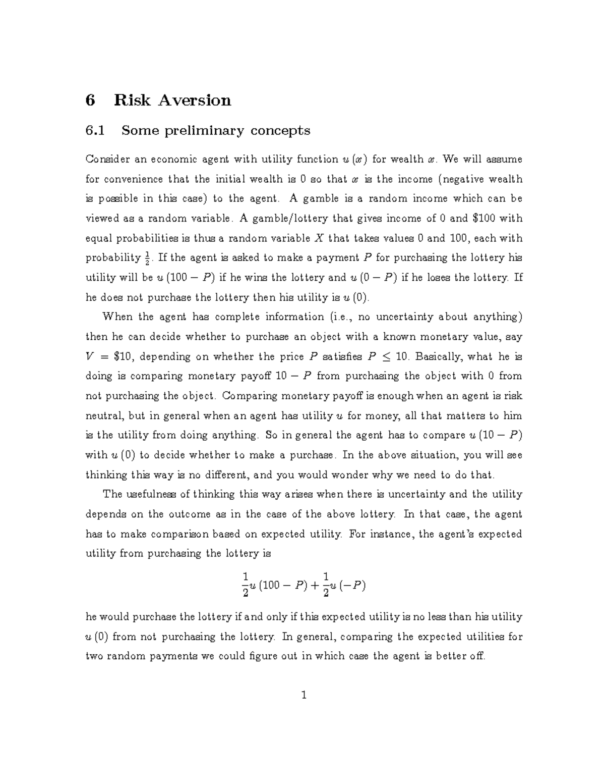 Lecture Note 4 - Risk Aversion and Utility Functions - Studocu
