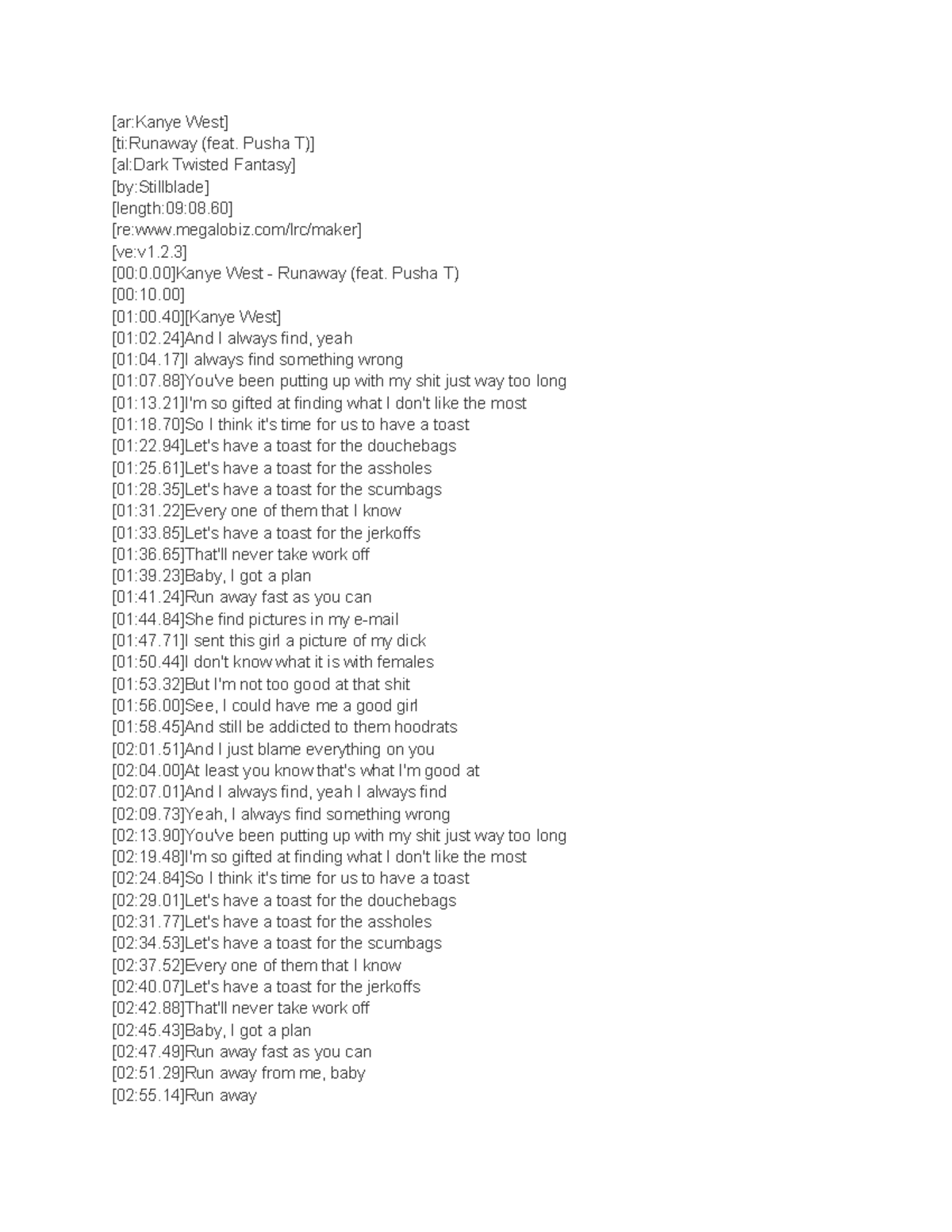 [Kanye West] - idk tbh - [ar:Kanye West] [ti:Runaway (feat. Pusha T ...