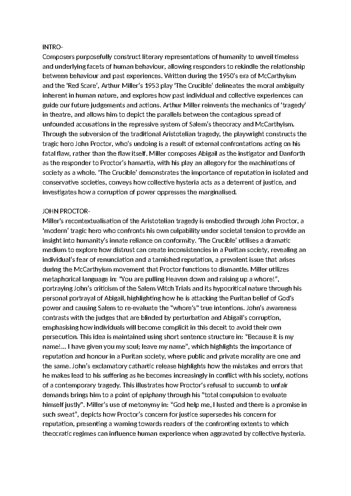COM MOD MEGA Essay - Analyzing Arthur Miller's "The Crucible" and ...