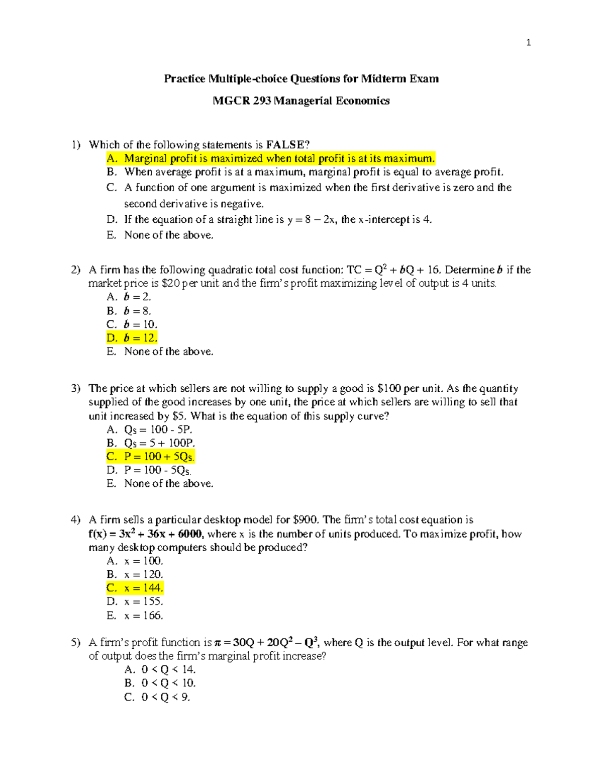 MGCR 293 Midterm Exam Practice: Multiple-Choice Questions - Studocu