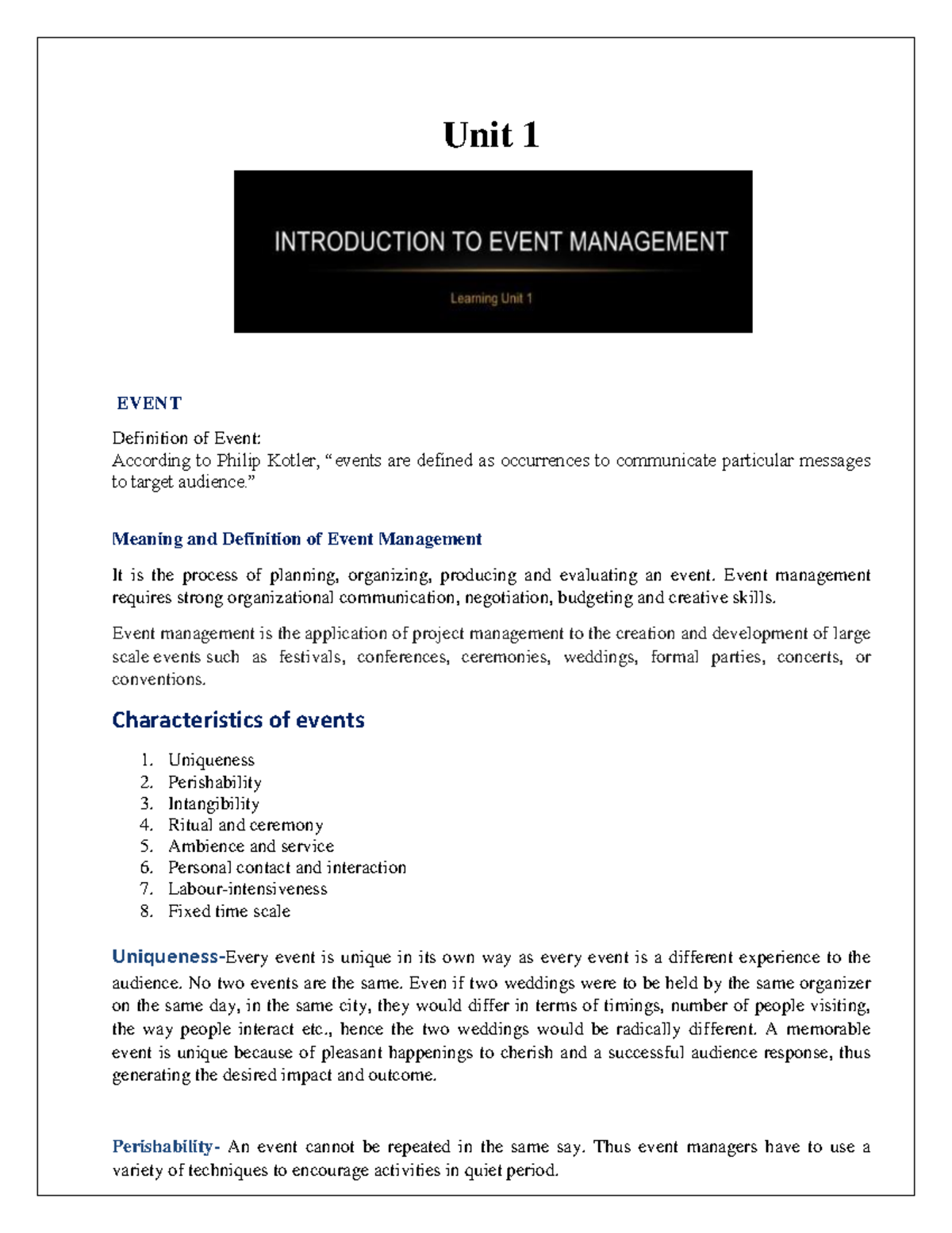 Event Management Overview: Chapter 1 Insights and Principles - Studocu