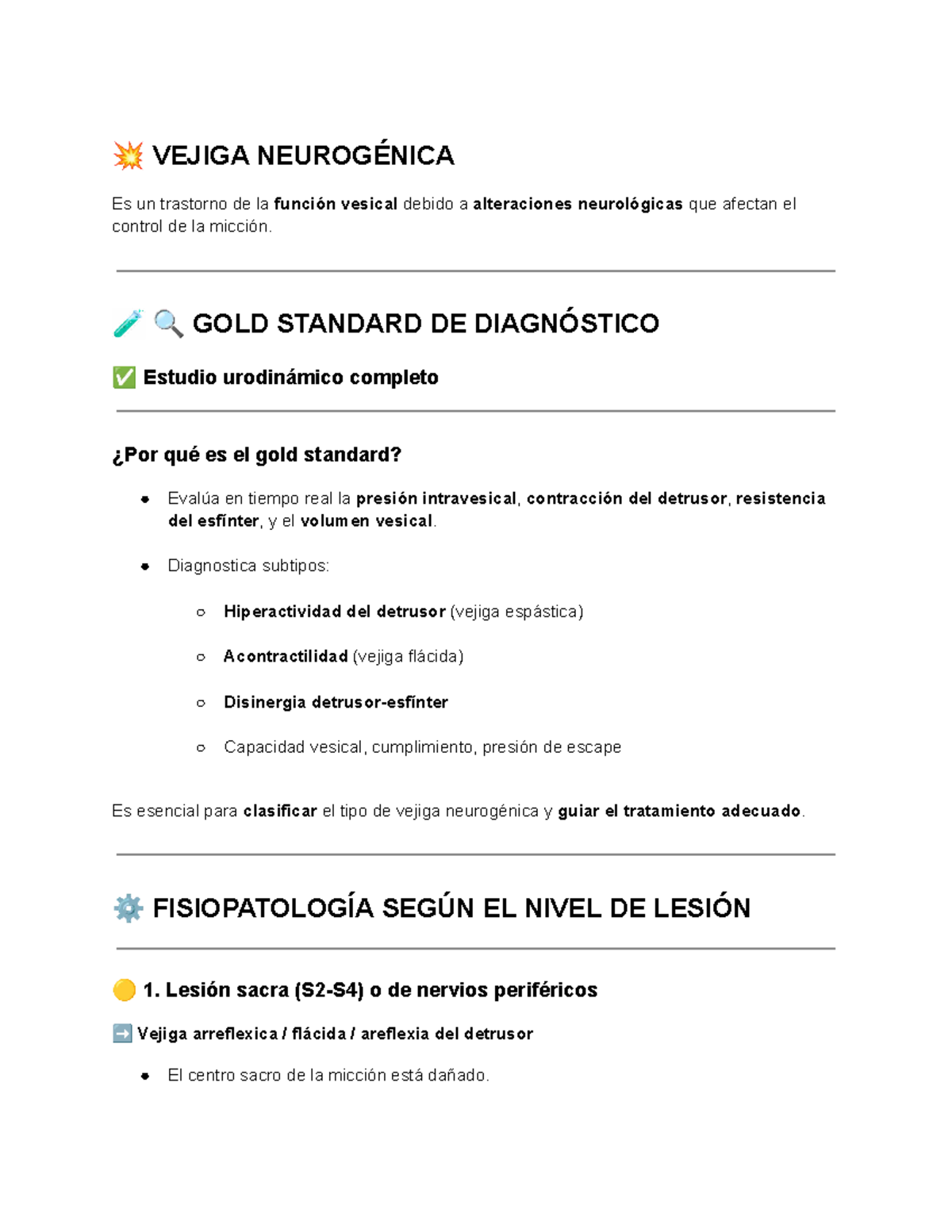 VEJIGA NEUROGÉNICA Y CHOQUE MEDULAR: FISIOPATOLOGÍA Y DIAGNÓSTICO - Studocu