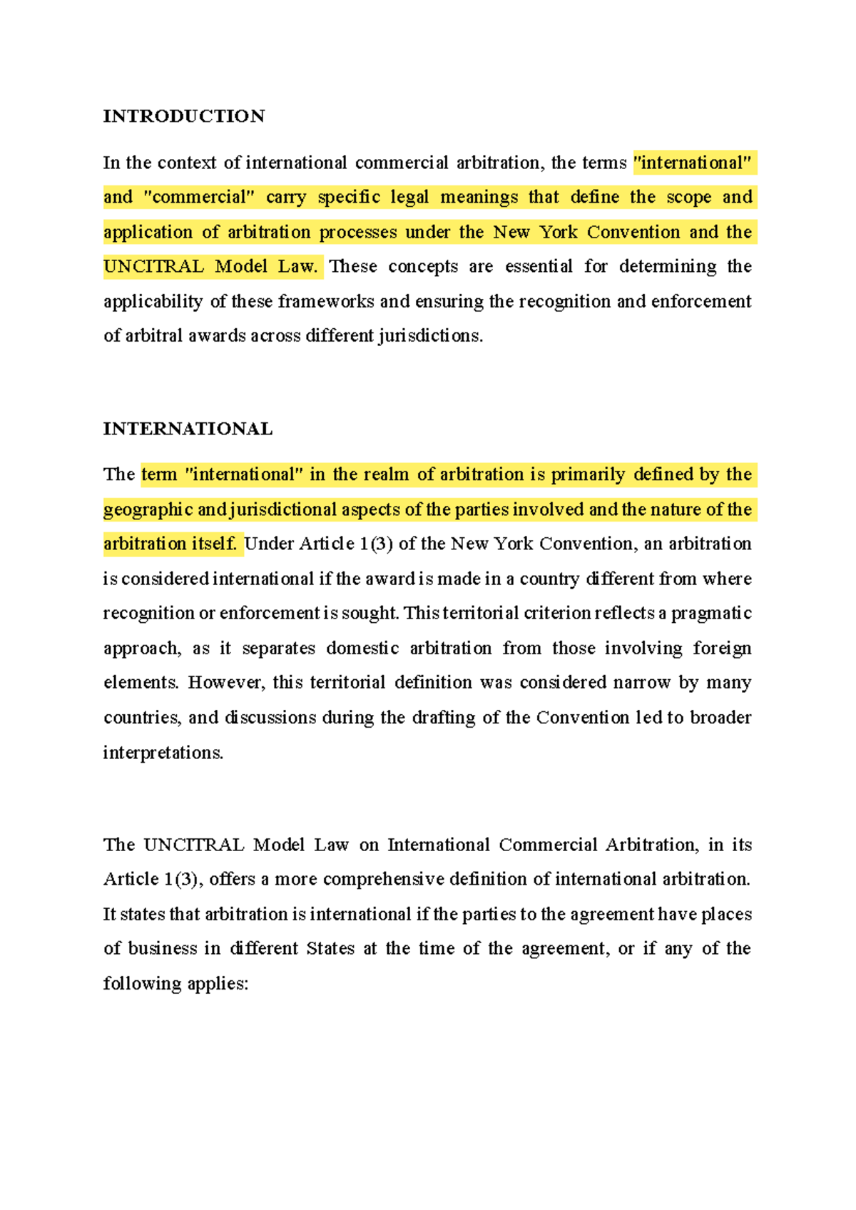 Analysis and Definition of International and Commercial In ...