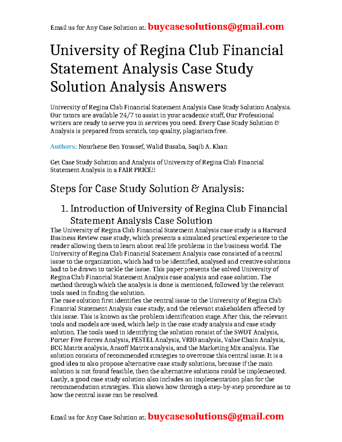 University of Regina Club Financial Statement Analysis Case Study ...