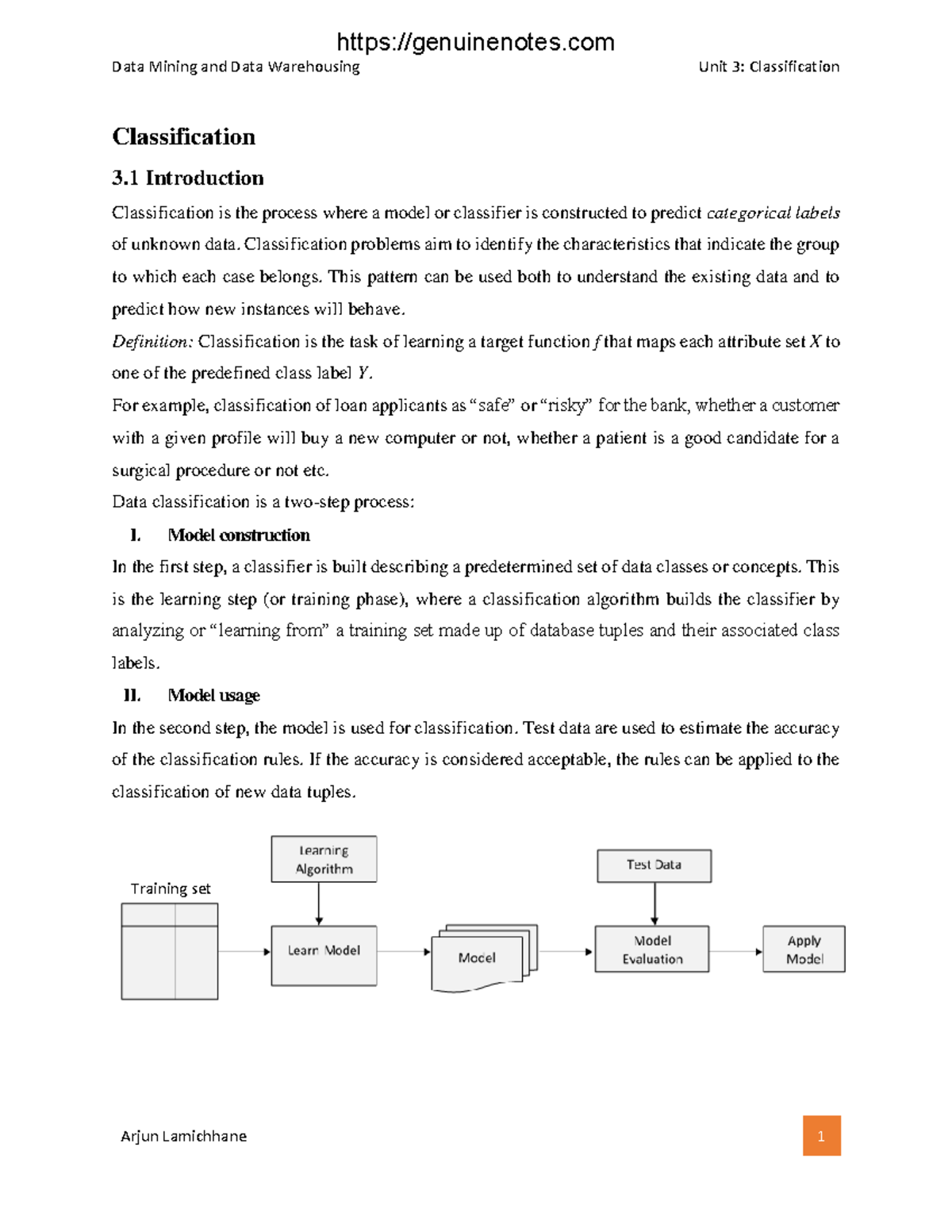 Data Mining & Data Warehousing: Unit 3 - Classification Overview - Studocu