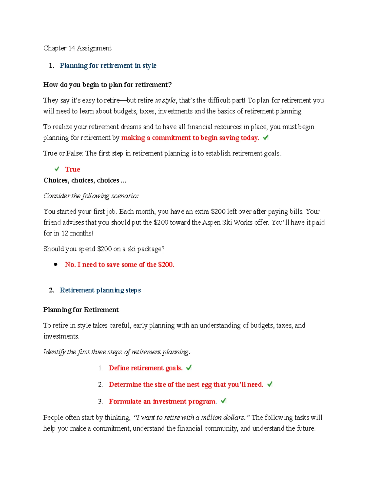 Ch1 Assignment - Chapter 1 Assignment Vocabulary - Financial planning What do these financial ...