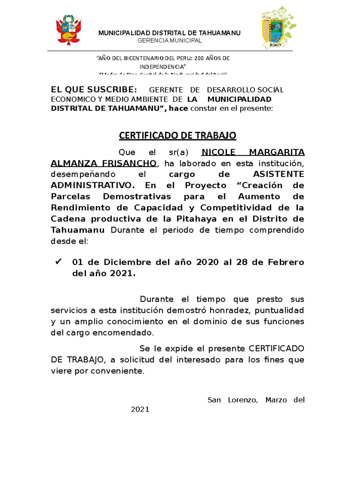 Constancia De Funcionamiento Gerencia Regional De Desarrollo Social ...