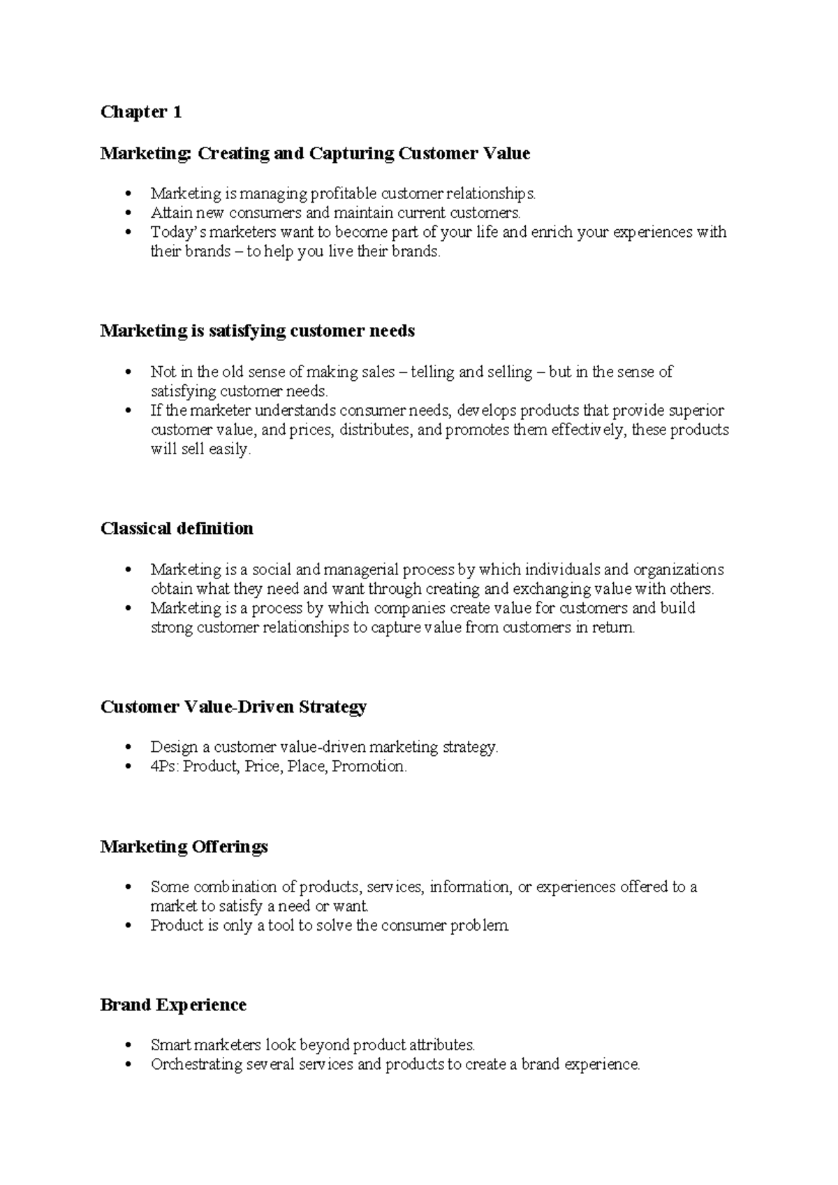 Mkt 101: Chapter 1 - Creating and Capturing Customer Value - Studocu