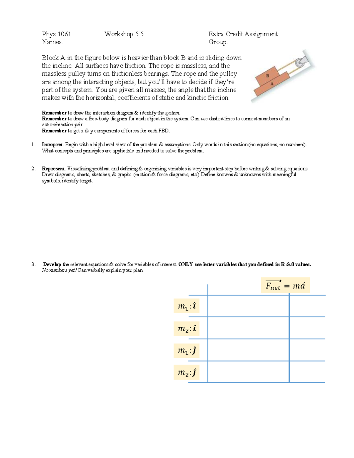 Phys 1061 Workshop 5.5 Extra Credit: Incline Problem Analysis - Studocu