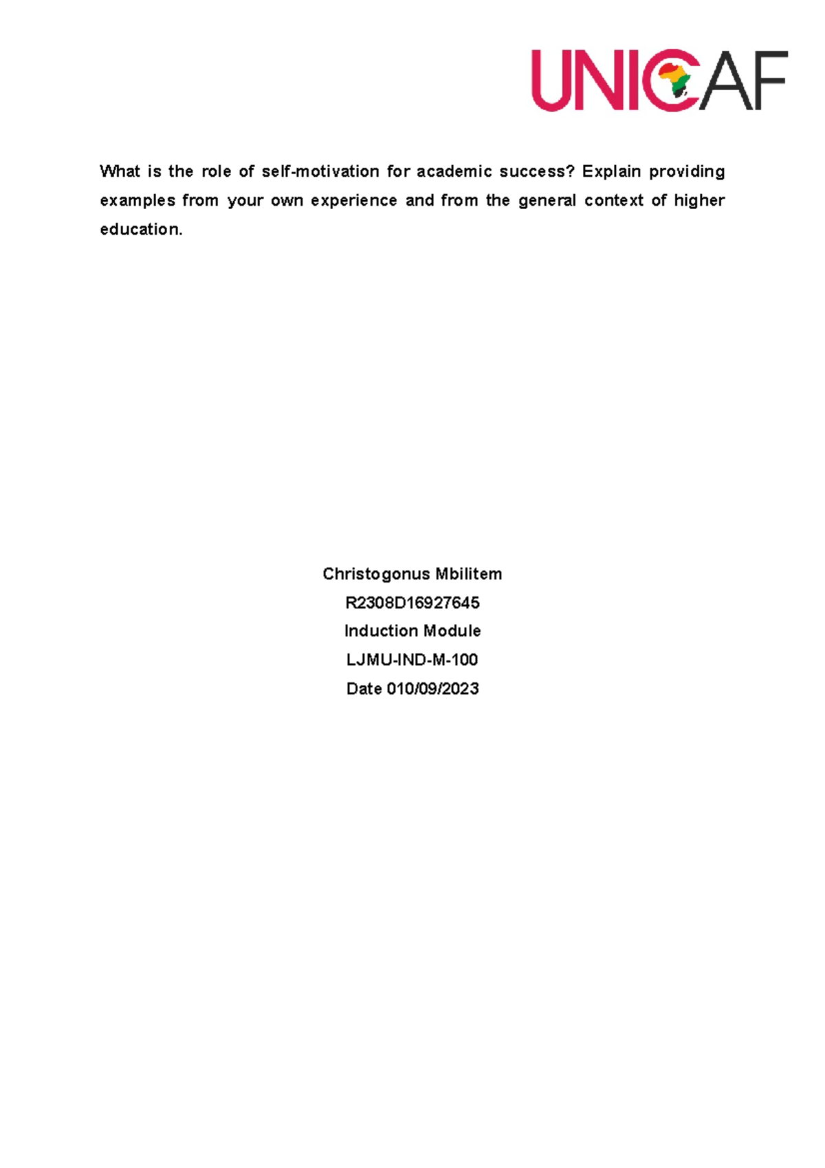 LJMU Induction Essay: The Role of Self-Motivation in Academic Success ...