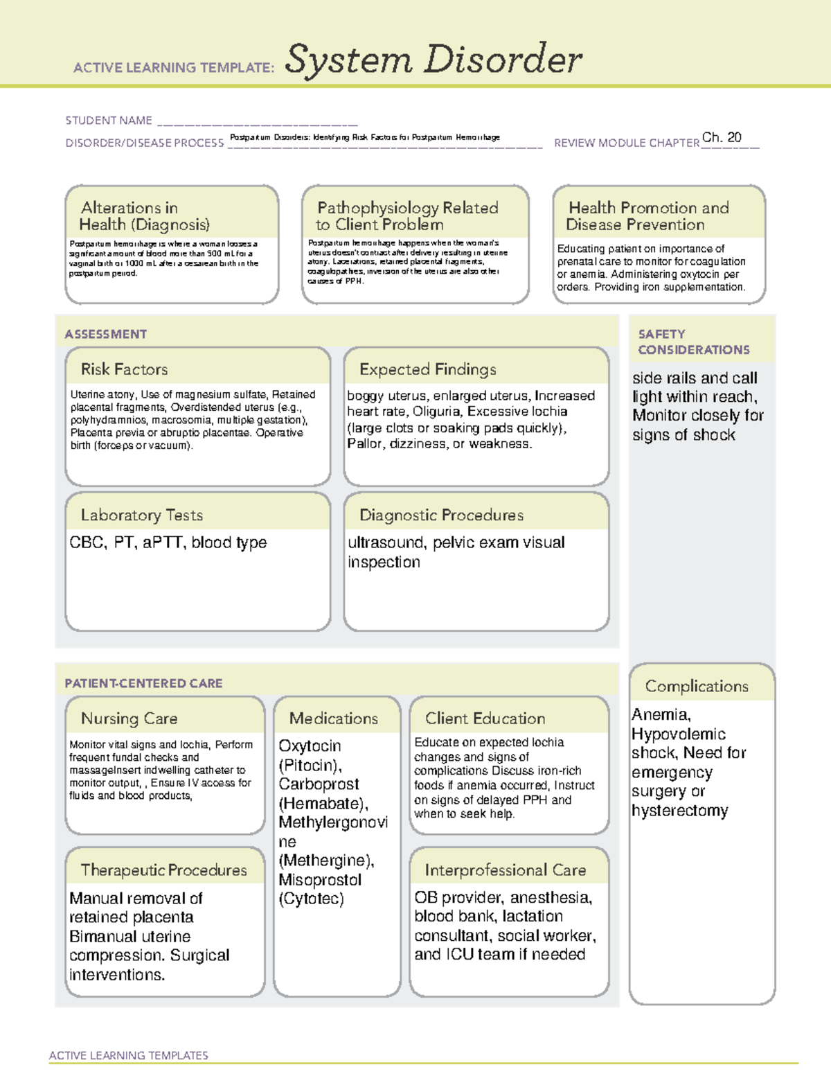 ACTIVE LEARNING TEMPLATE: System Disorder STUDENT 20 REVIEW MODULE ...