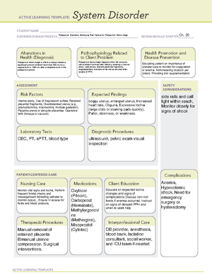 ACTIVE LEARNING TEMPLATE: System Disorder STUDENT 11 REVIEW MODULE ...