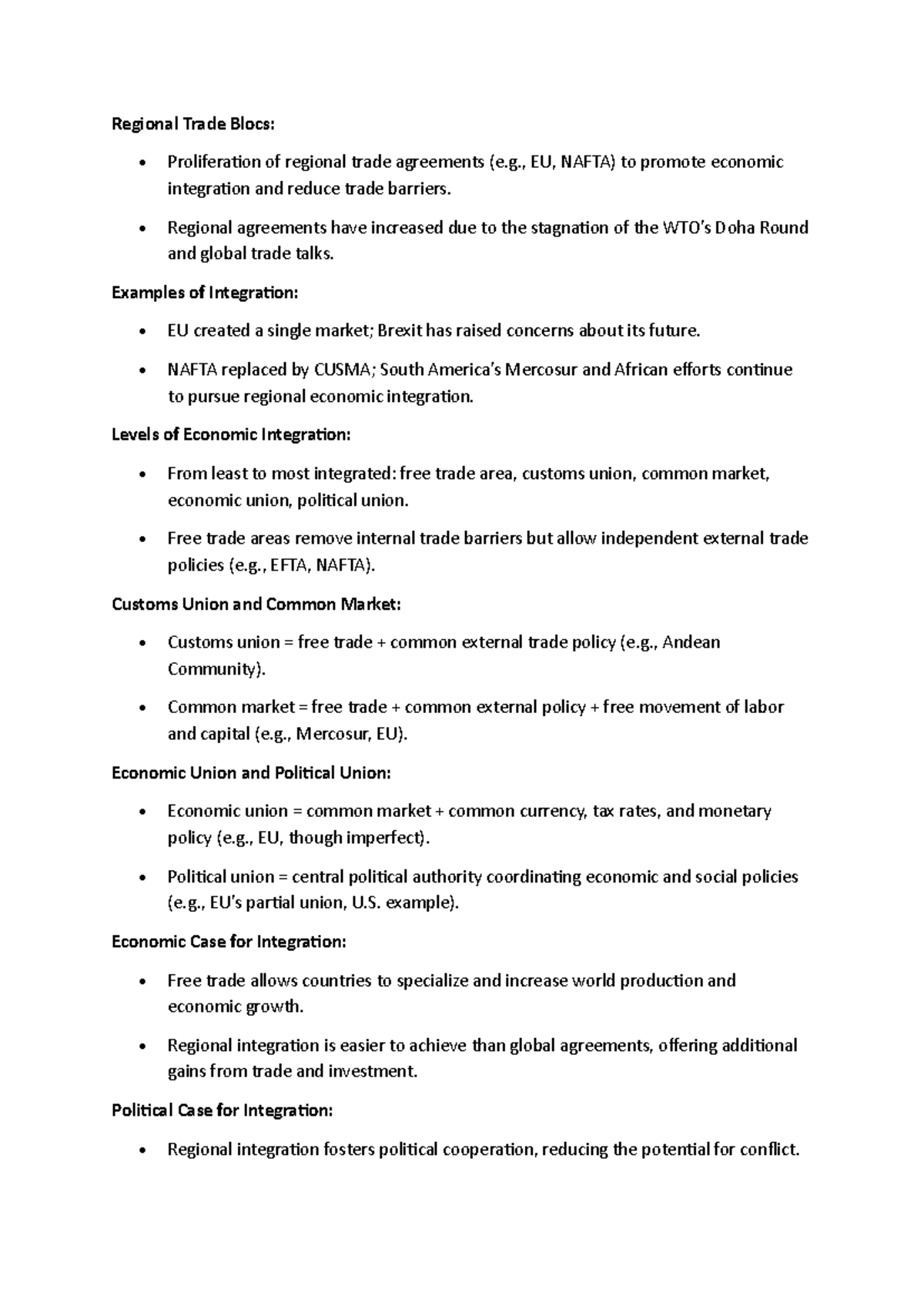 Chapter 8 Notes: Summary of Regional Trade Blocs in Global Business ...