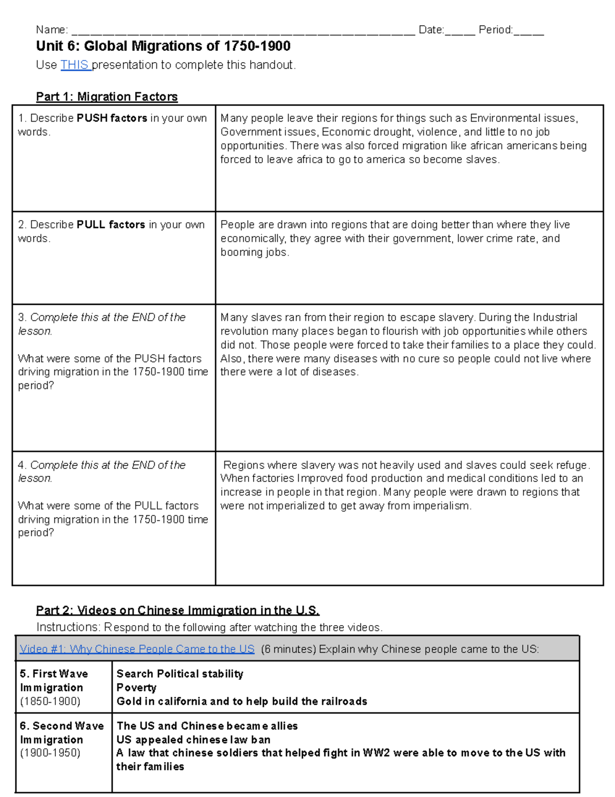 AP SH Unit 6 - Global Migrations: Factors and Themes (1750-1900) - Studocu