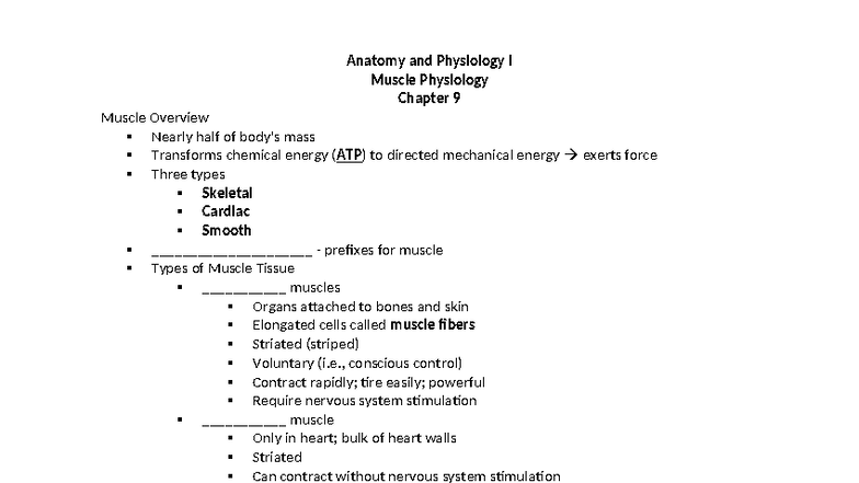 Muscle Physiology Summary for A&P I (Chapter 9) Notes - Studocu