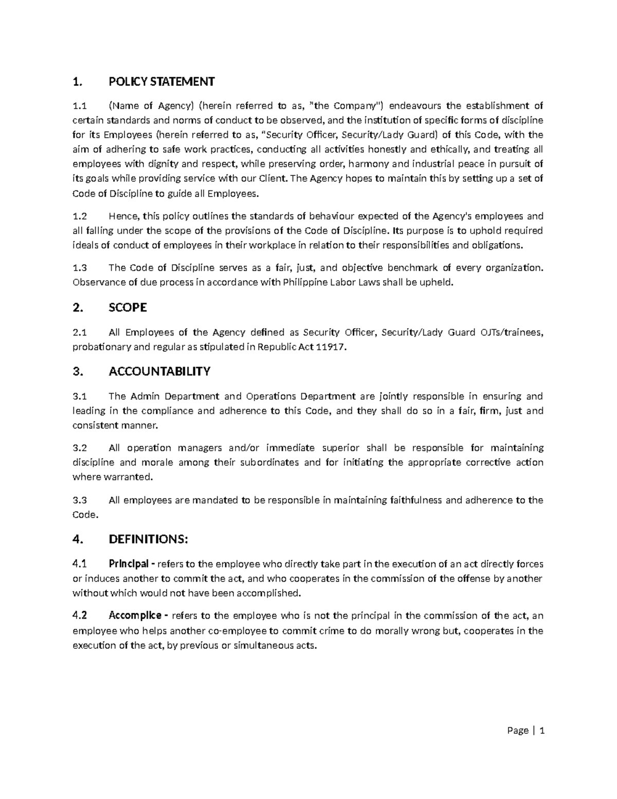 Security Guard Code of Discipline: Policies and Procedures Overview ...