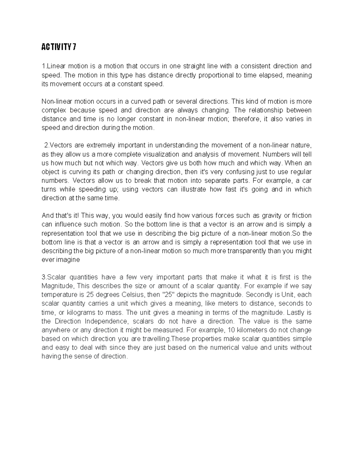 Entrance Exam Reviewer Activity 7: Understanding Motion and Vectors ...