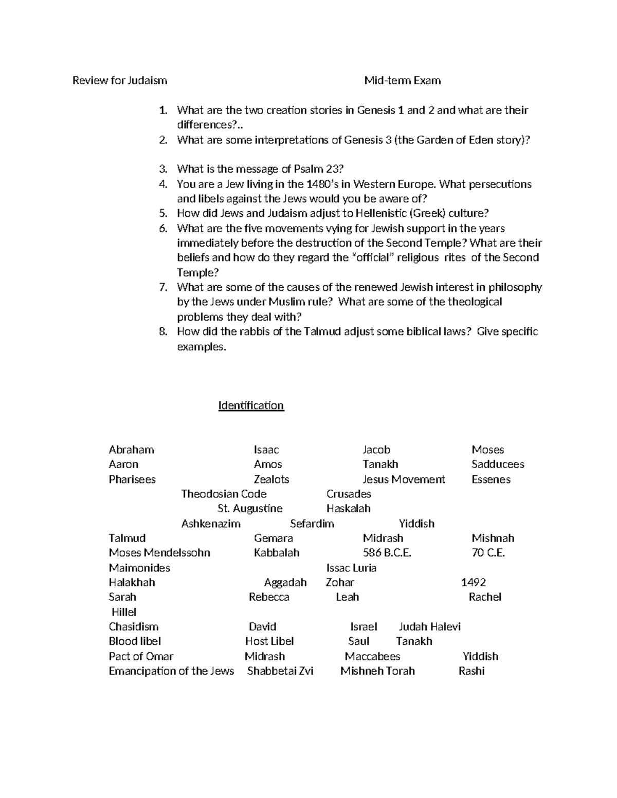 Judaism Midterm Exam Review: Key Topics & Discussion Points - Studocu