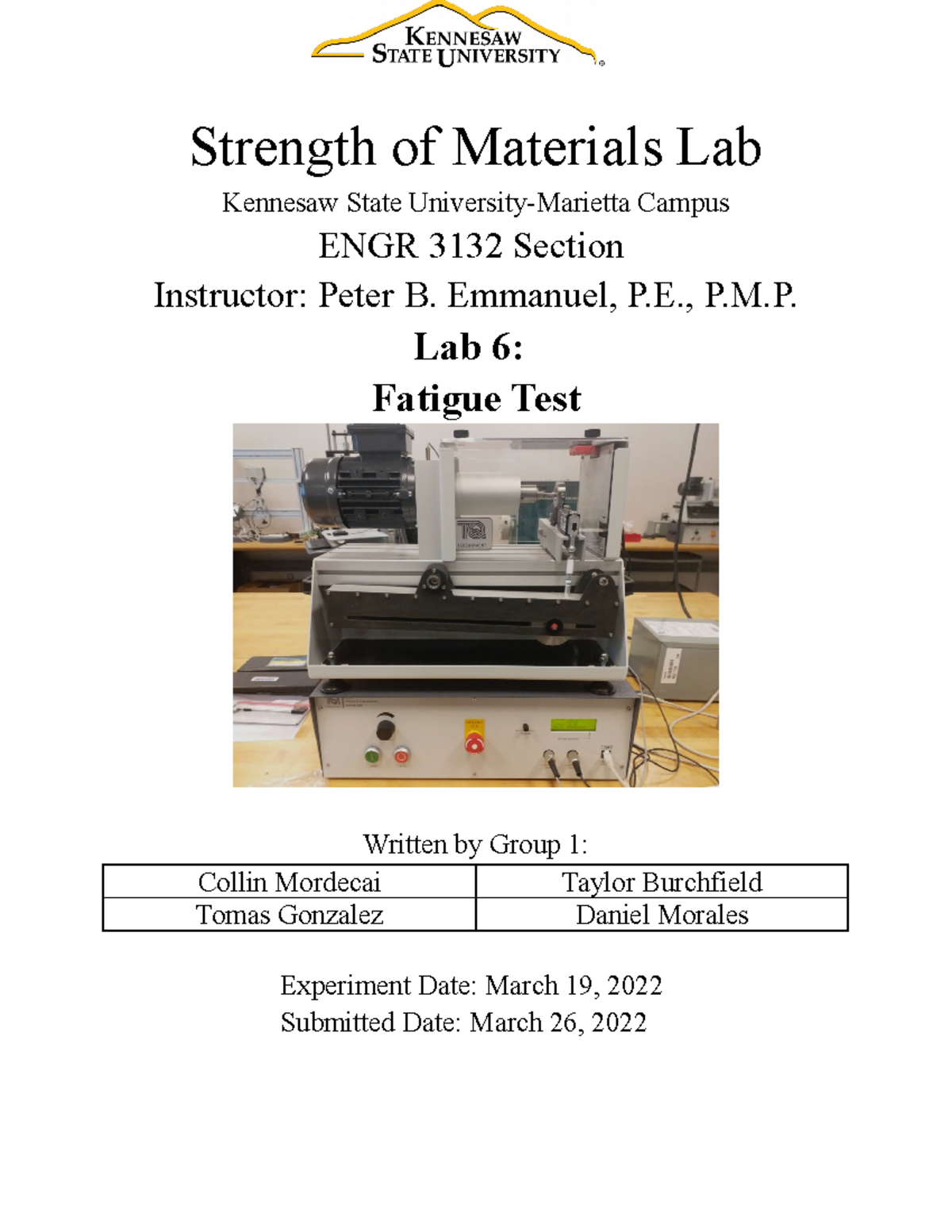 ENGR 3132 Lab 6 - Fatigue Testing of Aluminum and Steel Specimens - Studocu