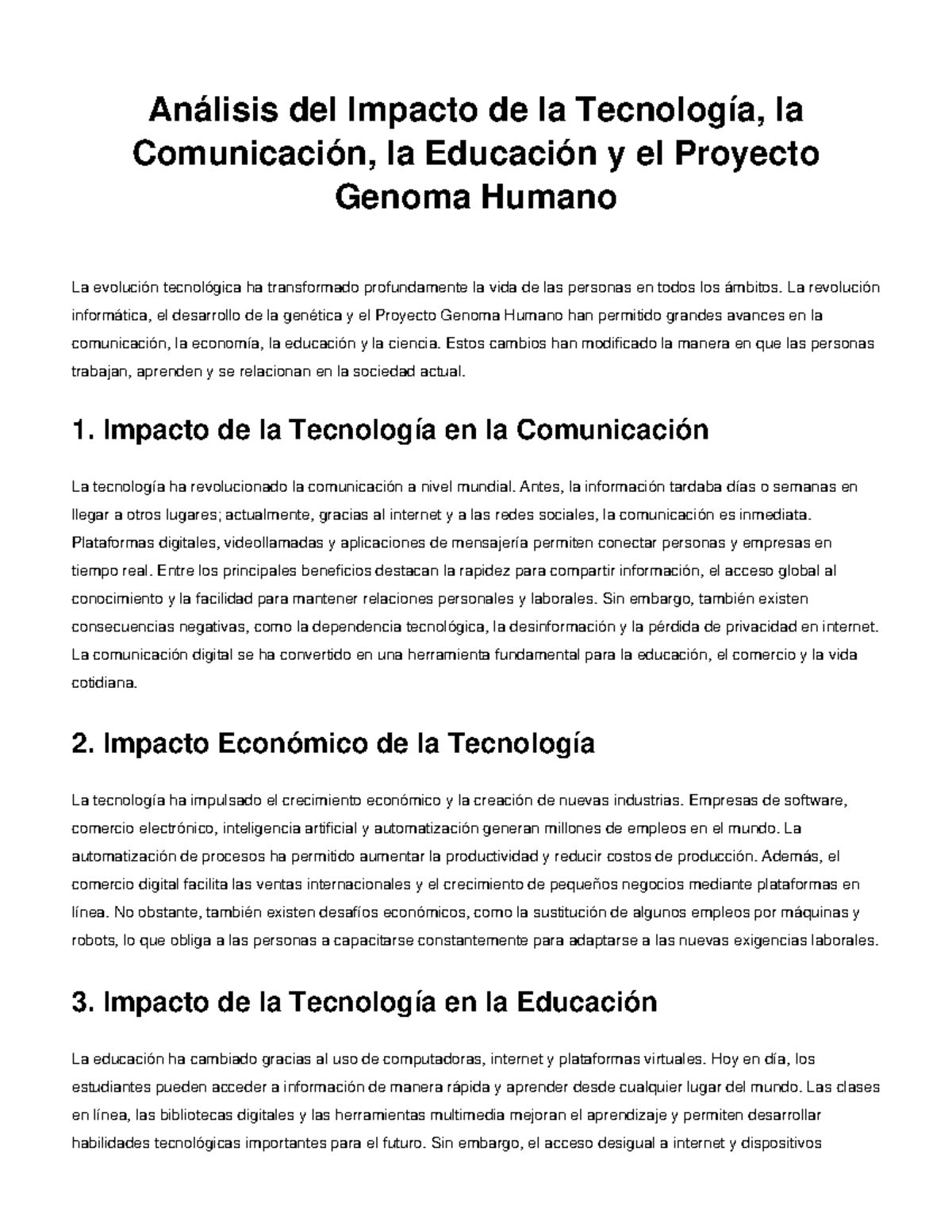 Análisis del Impacto de la Tecnología y el Proyecto Genoma Humano - Studocu