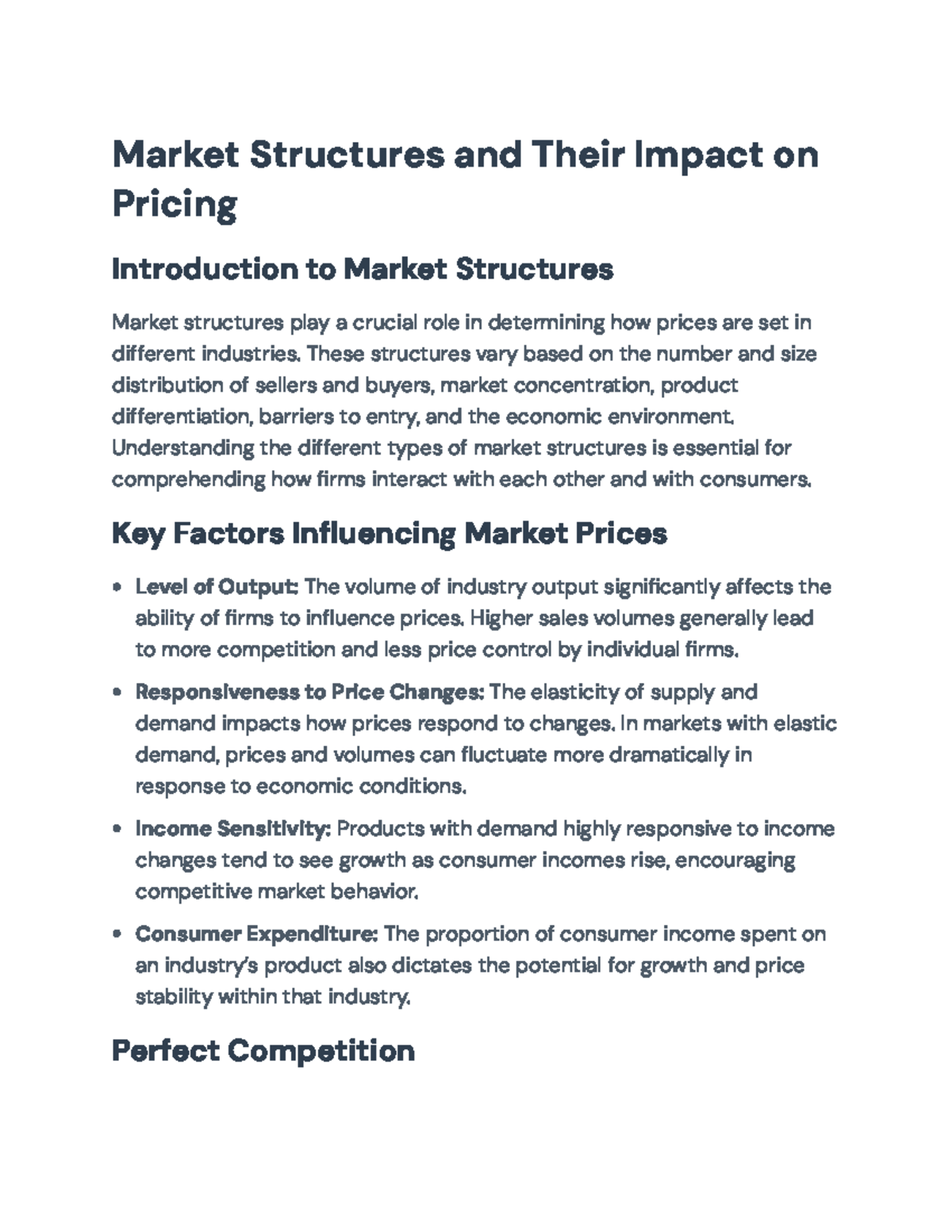 Market Structures and Their Influence on Pricing Dynamics - Market ...