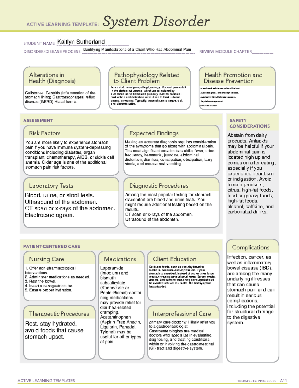 Active Learning Template: System Disorder - Abdominal Pain (A&P) - Studocu