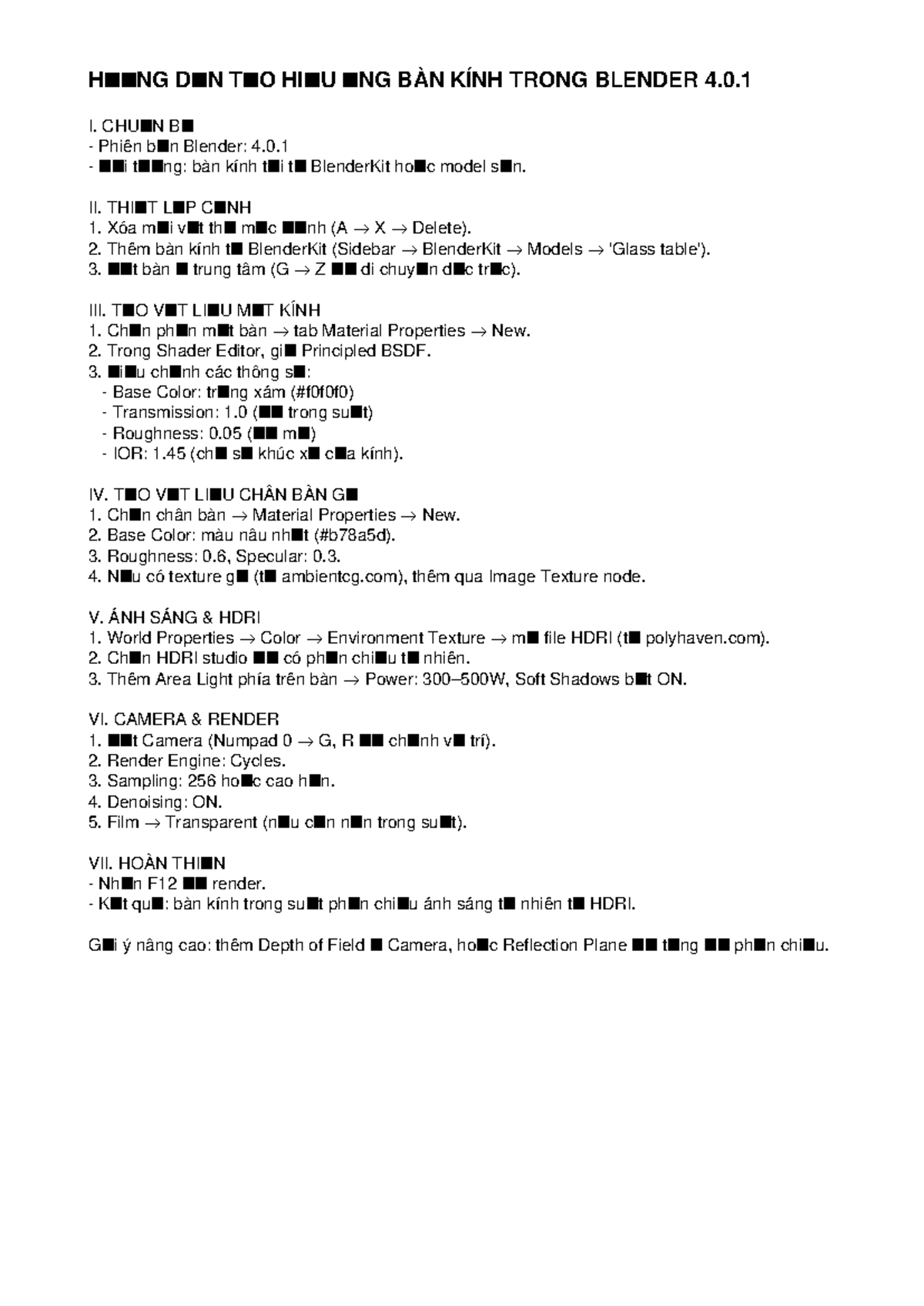 HƯỚNG DẪN TẠO BÀN KÍNH TRONG BLENDER 4.0.1 - Studocu
