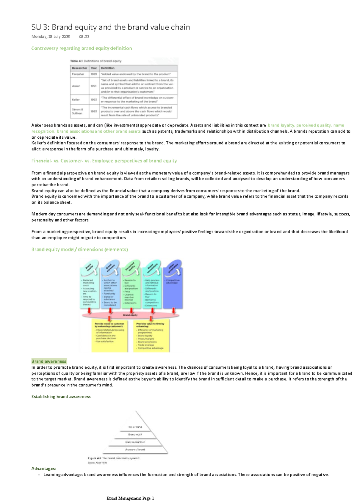 SU 3: Understanding Brand Equity and the Value Chain Analysis - Studocu