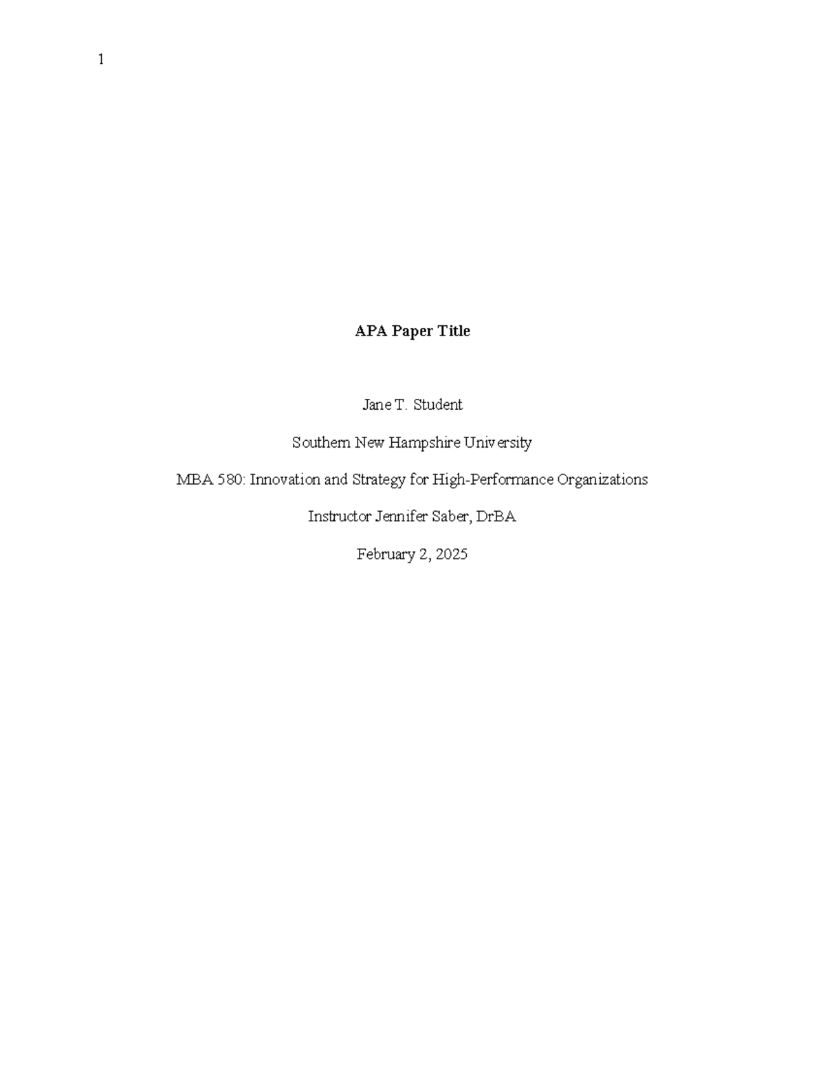 MBA 580: APA 7th Edition Sample Paper Guidelines and Formatting Tips ...