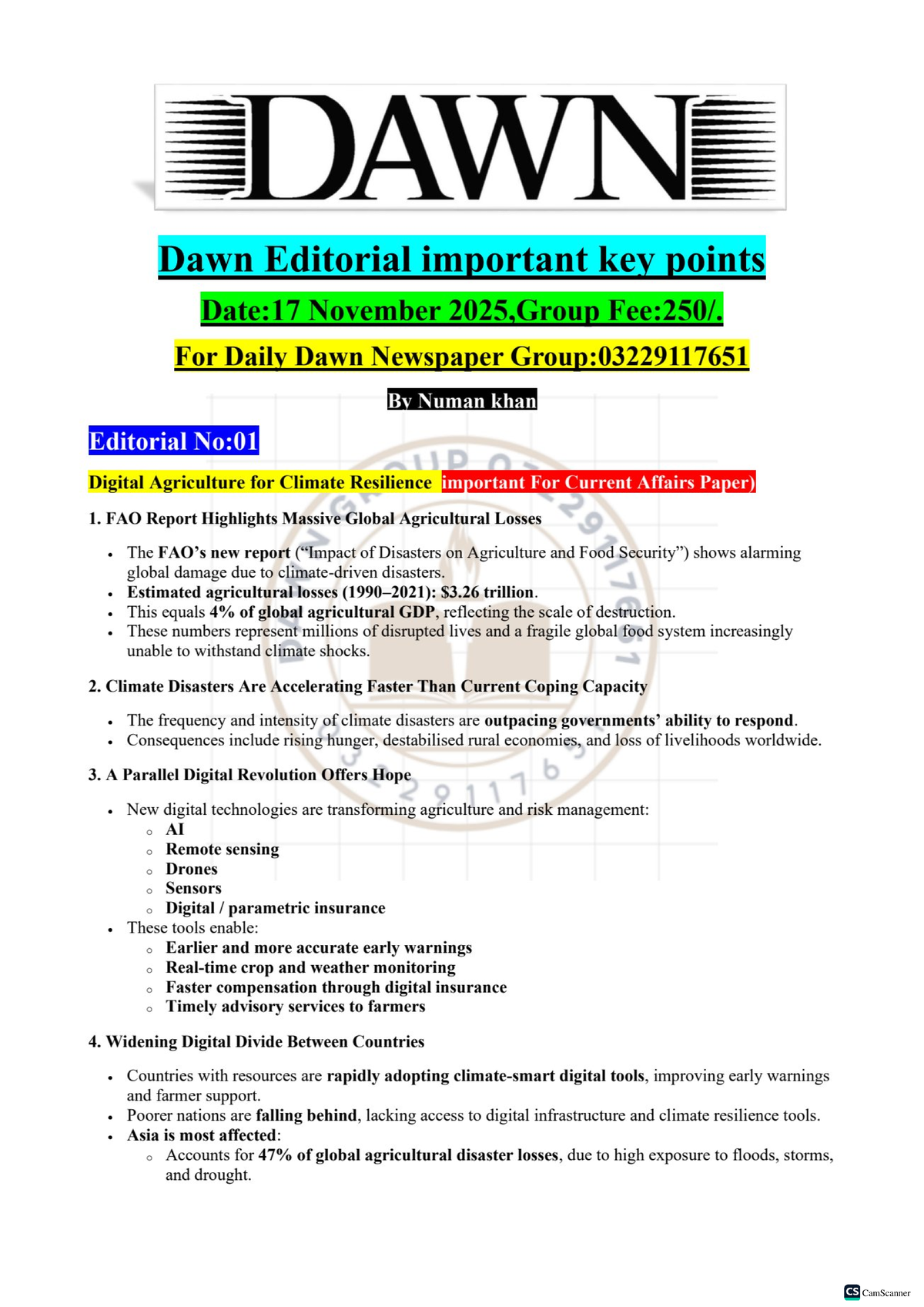 Dawn Editorial Key Points for Current Affairs (2025) - Studocu