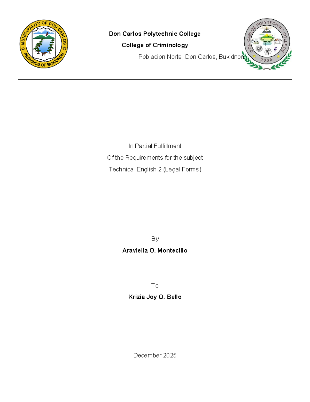 Technical English 2 (Legal Forms) - Affidavit Compilation by Araviella ...