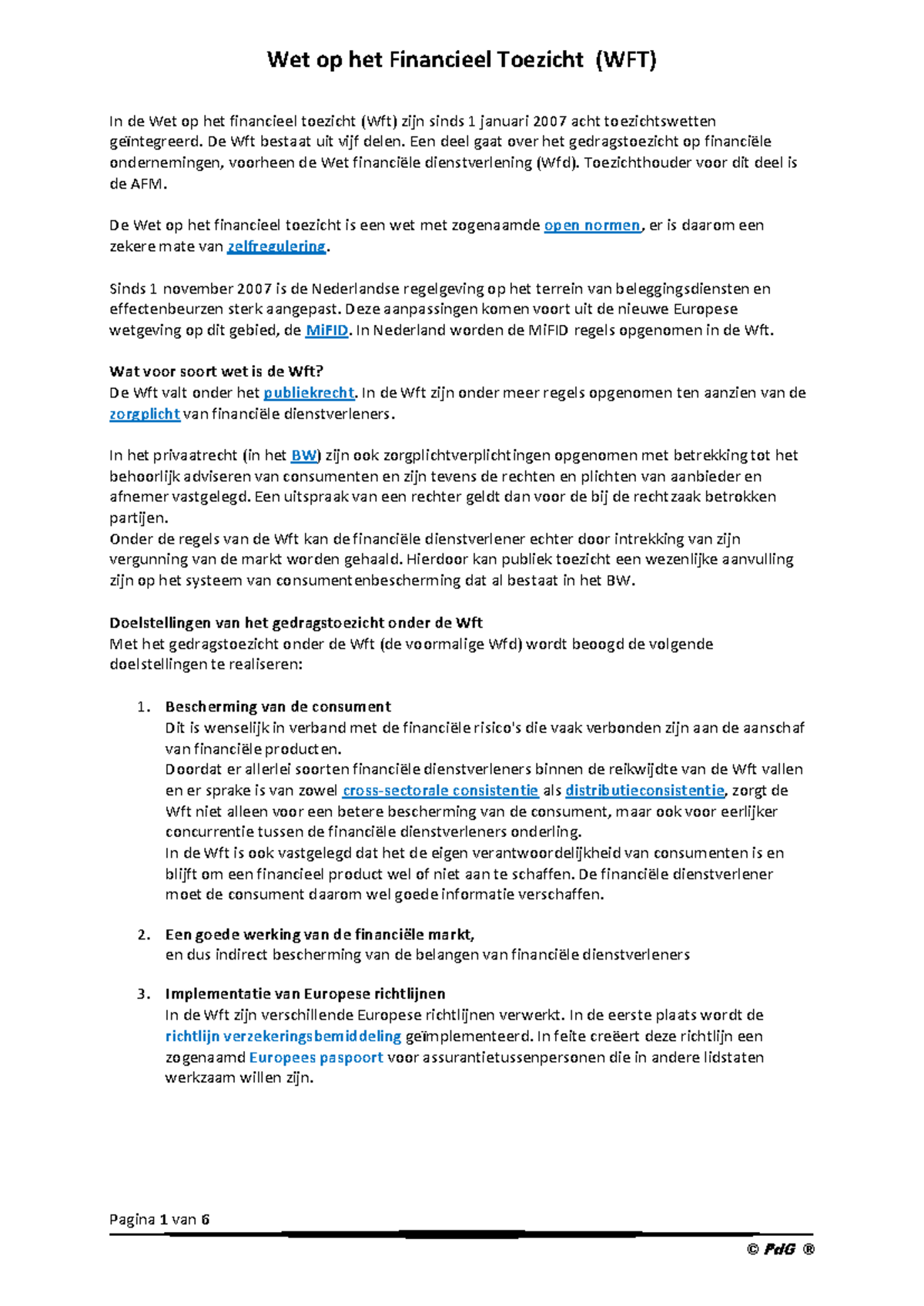 Samenvatting WFT-BM: Inzicht in de Wet op het Financieel Toezicht ...