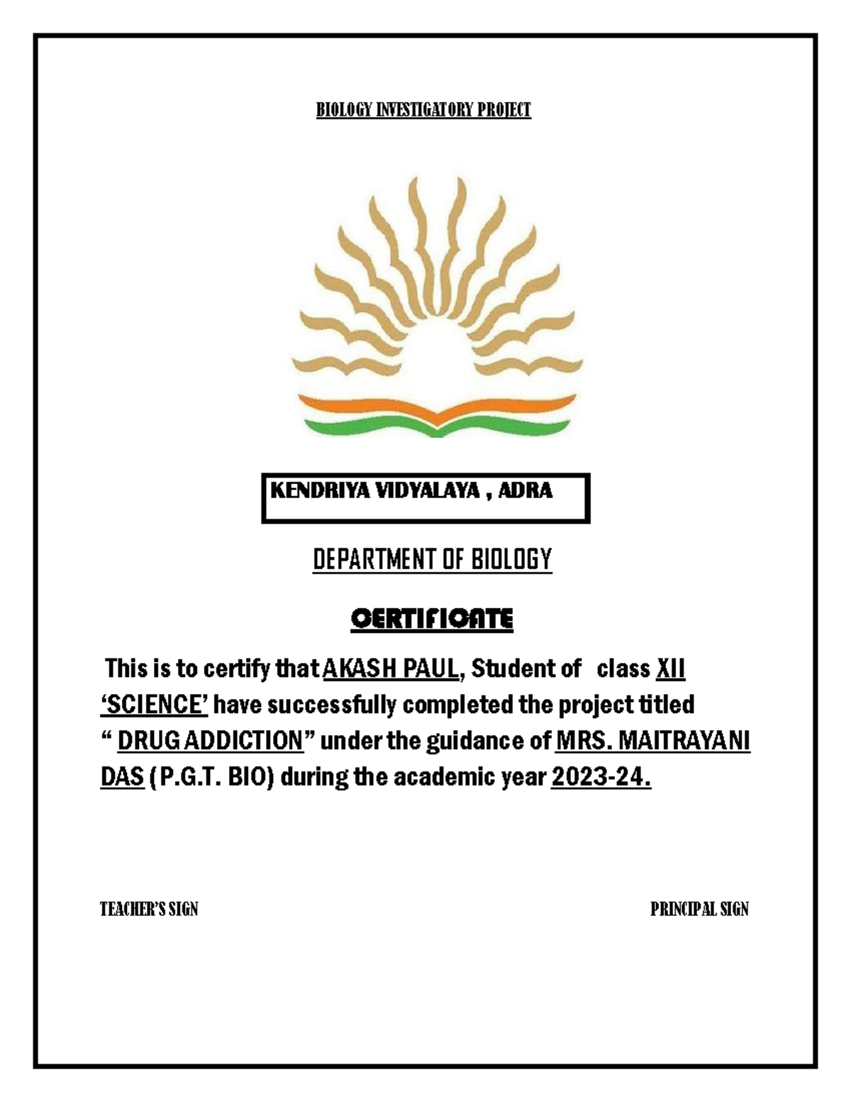 Biology XII Investigatory Project: Drug Addiction Analysis 2023-24 ...