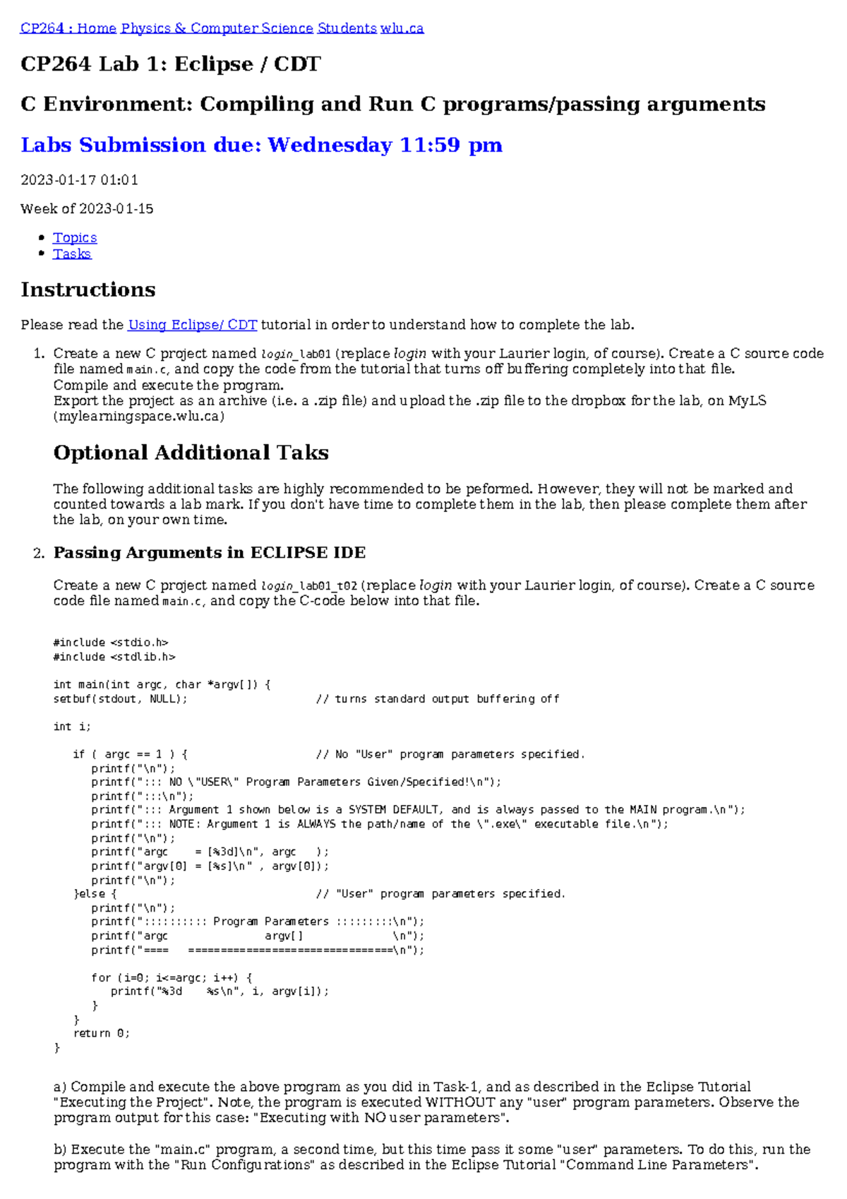 202301 CP264 Lab01 - CP264 : Home Physics & Computer Science Students wlu CP264 Lab 1: Eclipse ...