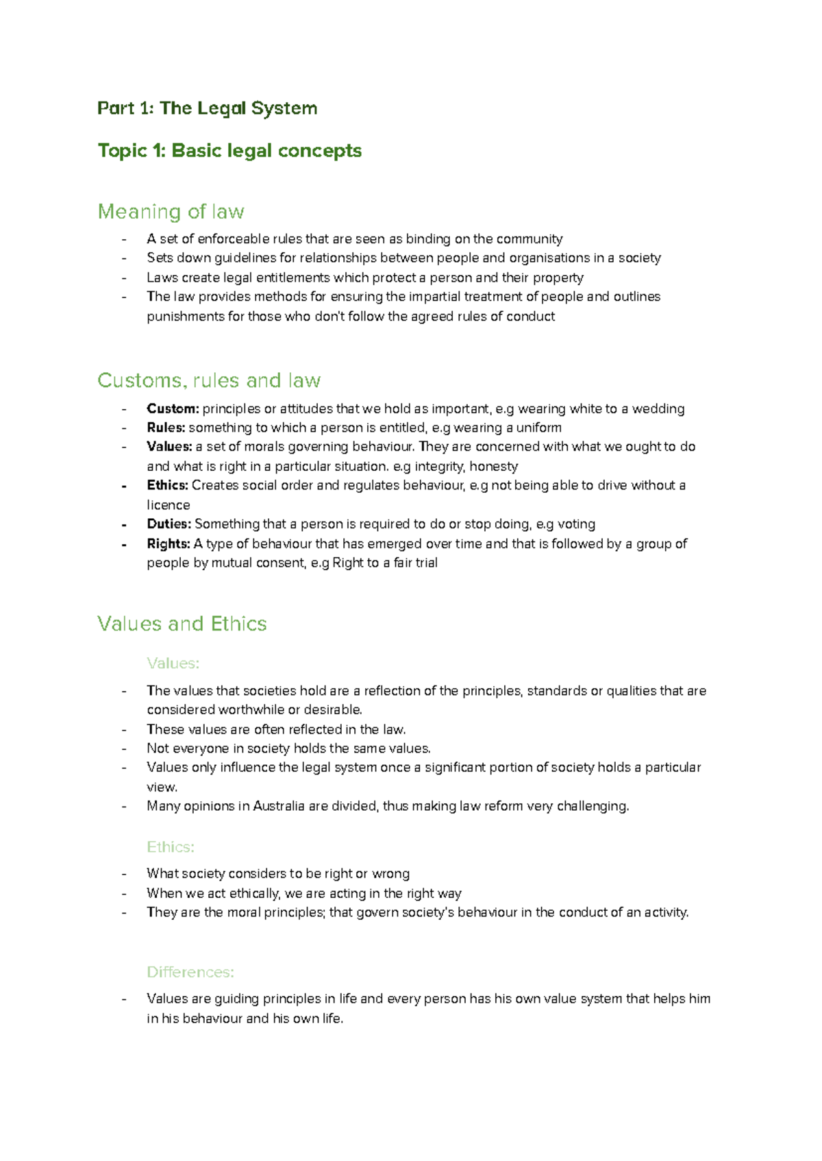 Legal Studies Year 11: Understanding the Legal System and Justice - Studocu