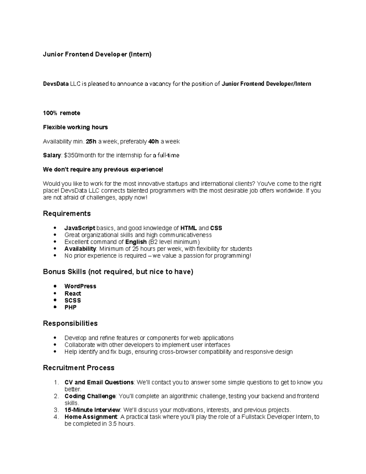 Junior Frontend Developer - Devs Data - Junior Frontend Developer ...