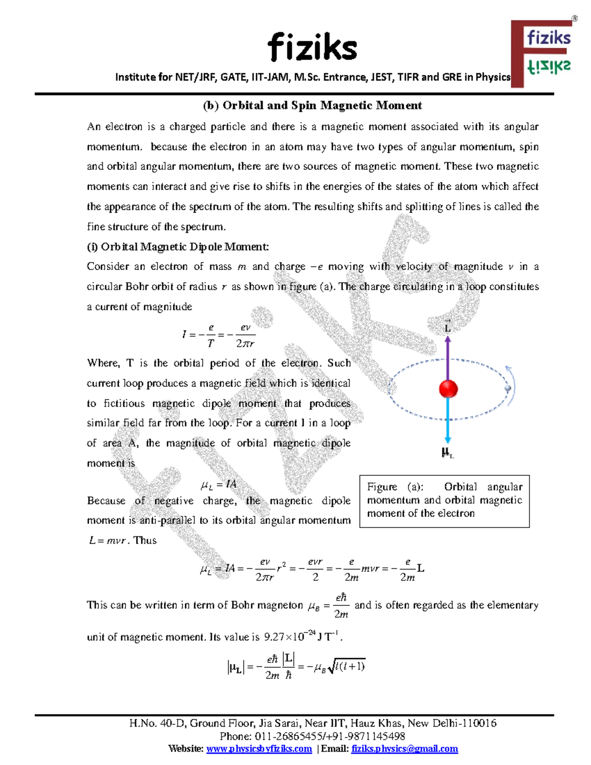 (b) Final Exam Notes: Orbital & Spin Magnetic Moment in Physics - Studocu