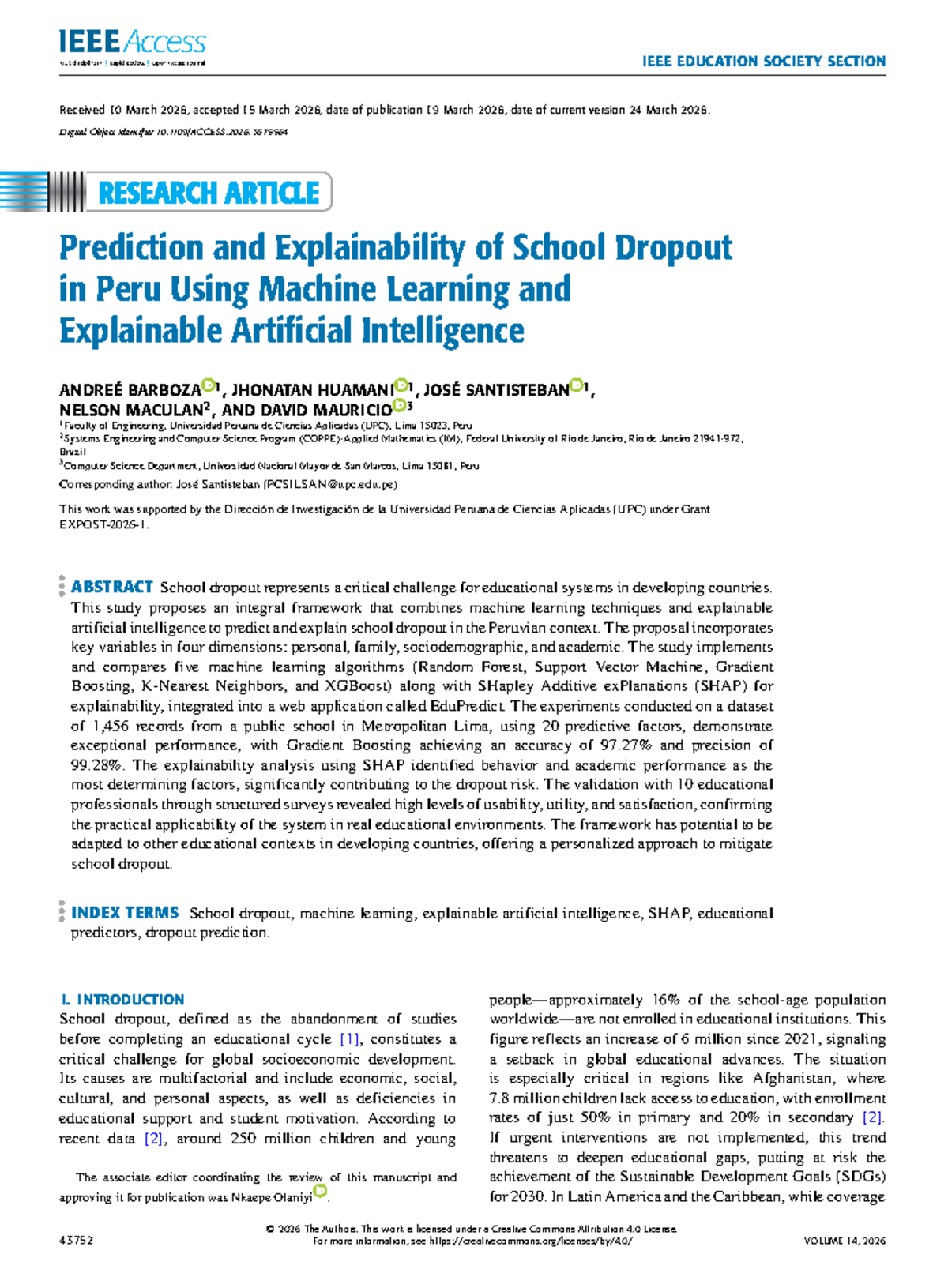 EDUCATION SOCIETY SECTION: Predicting School Dropout in Peru Using ML ...