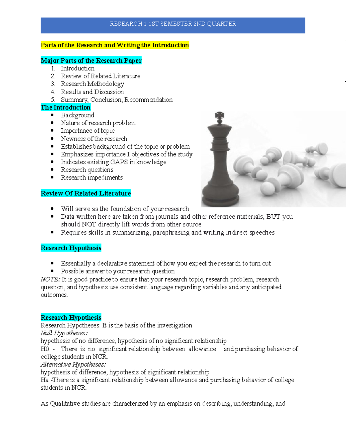 Grade 11 - Research 1ST SEM 2ND Quarter: Comprehensive Reviewer Guide ...