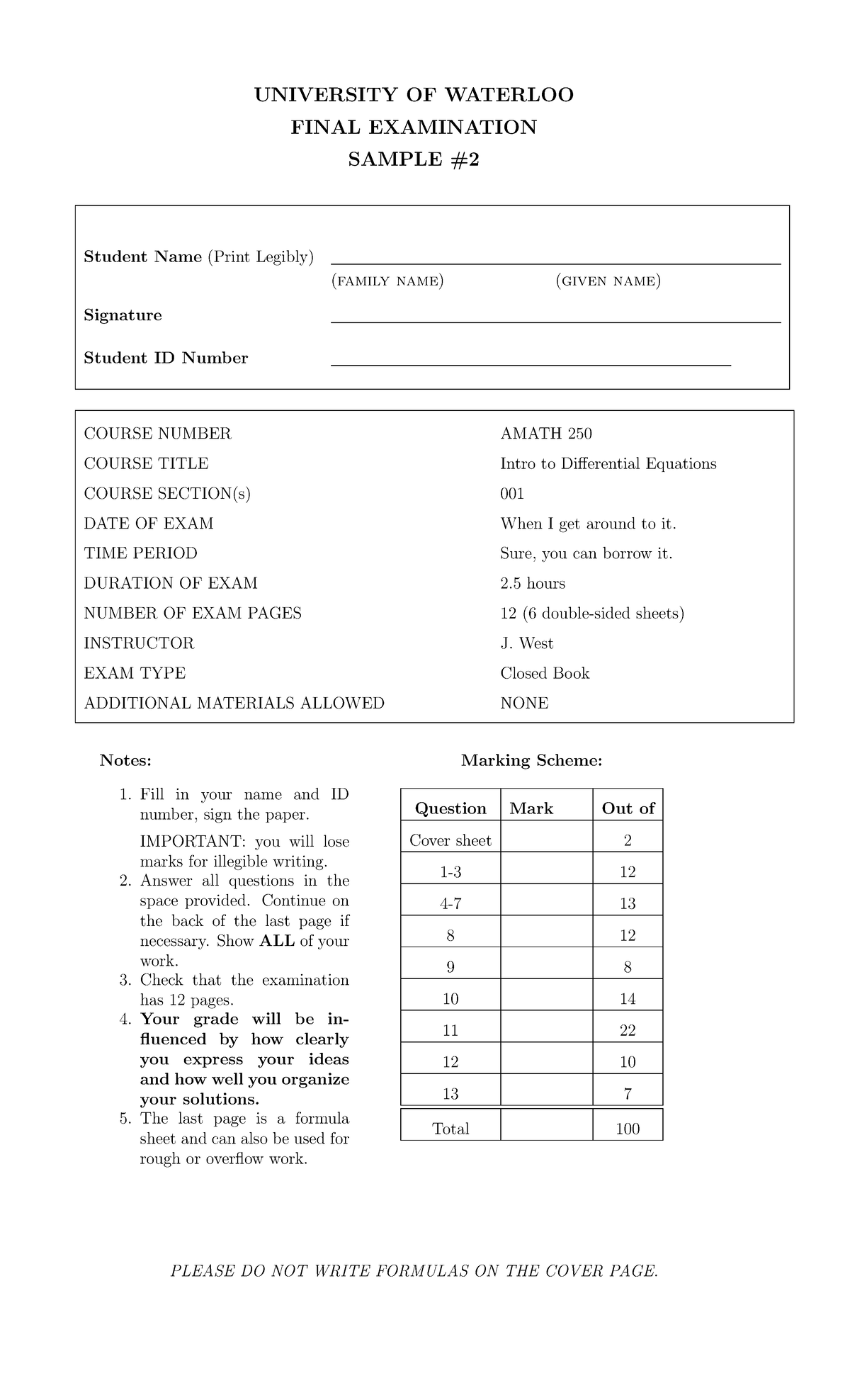AMATH 250 Final Exam Sample Practice Questions - Studocu