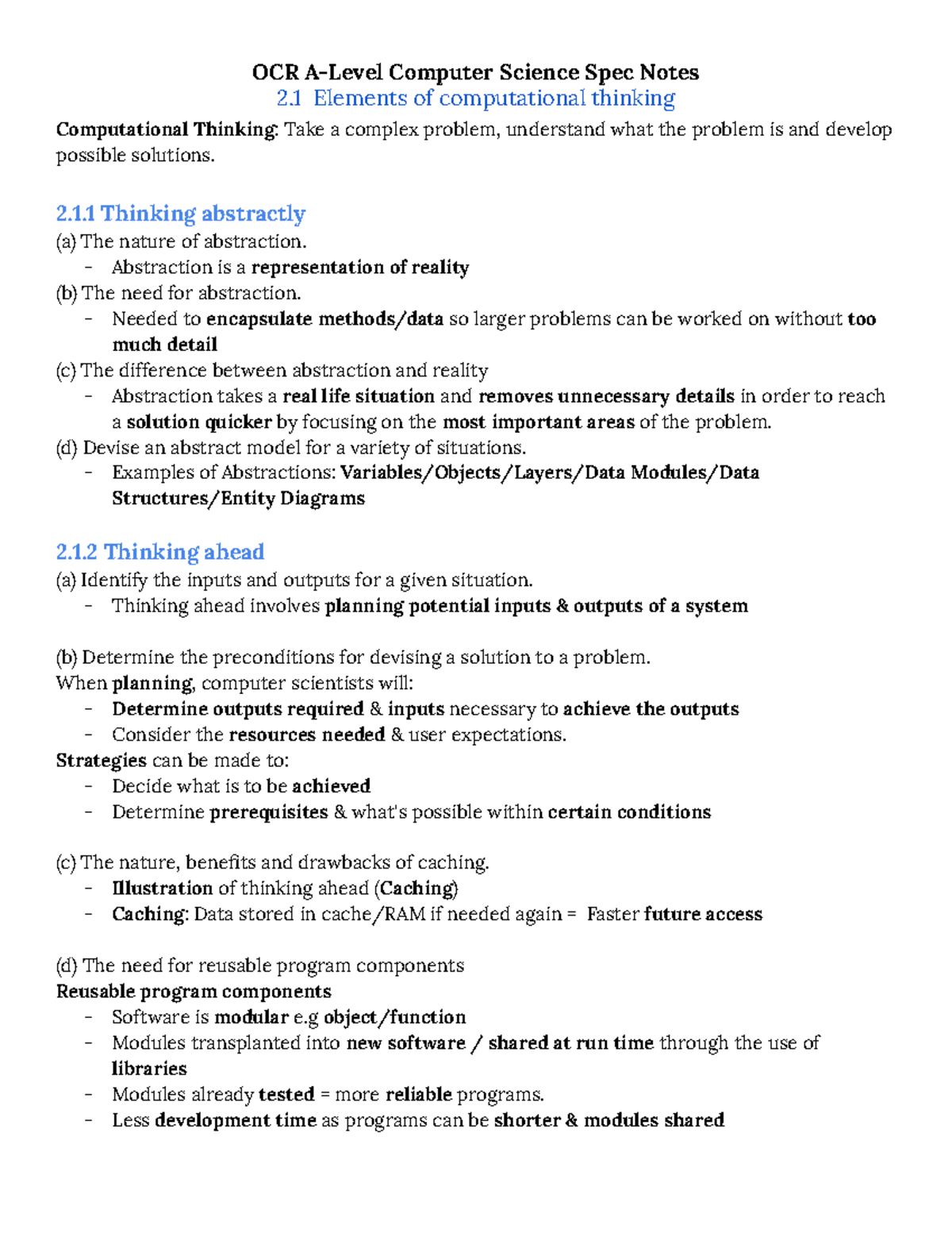 OCR A-Level Computer Science Spec Notes 2.1 Summarized - OCR A-Level ...