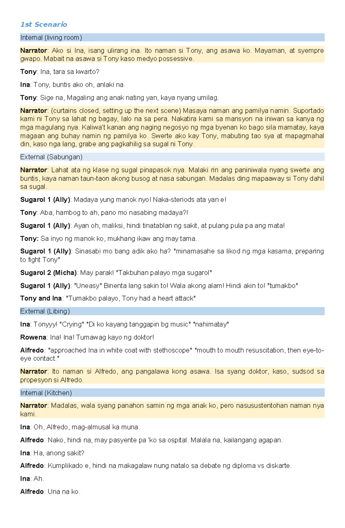 Tanging Ina: Script ng Unang Senaryo hanggang Ikawalong Senaryo - Studocu