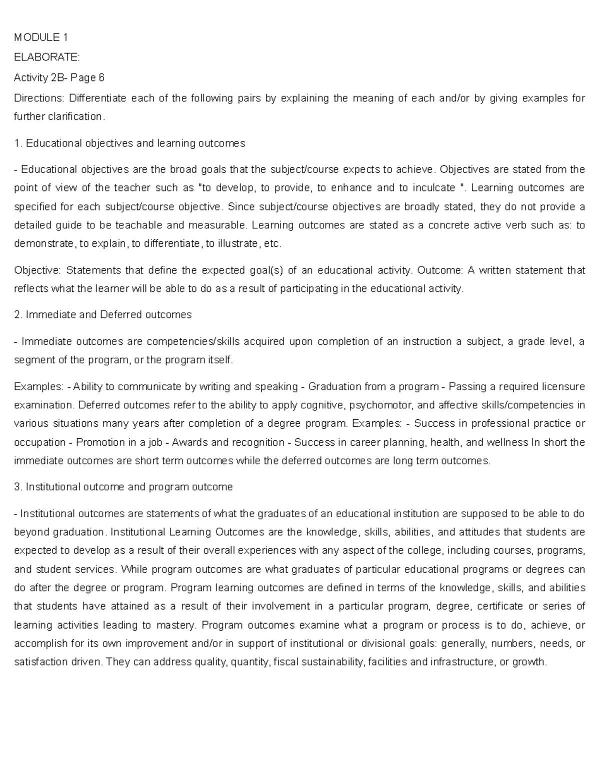 Module Activities: Evaluating Learning Outcomes and Assessment ...