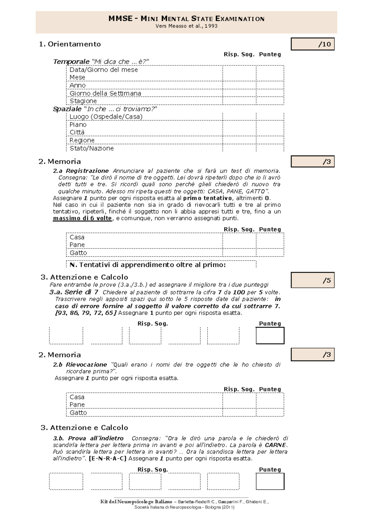 MMSE Test: Mini Mental State Examination - Vers Measso et al. - Studocu
