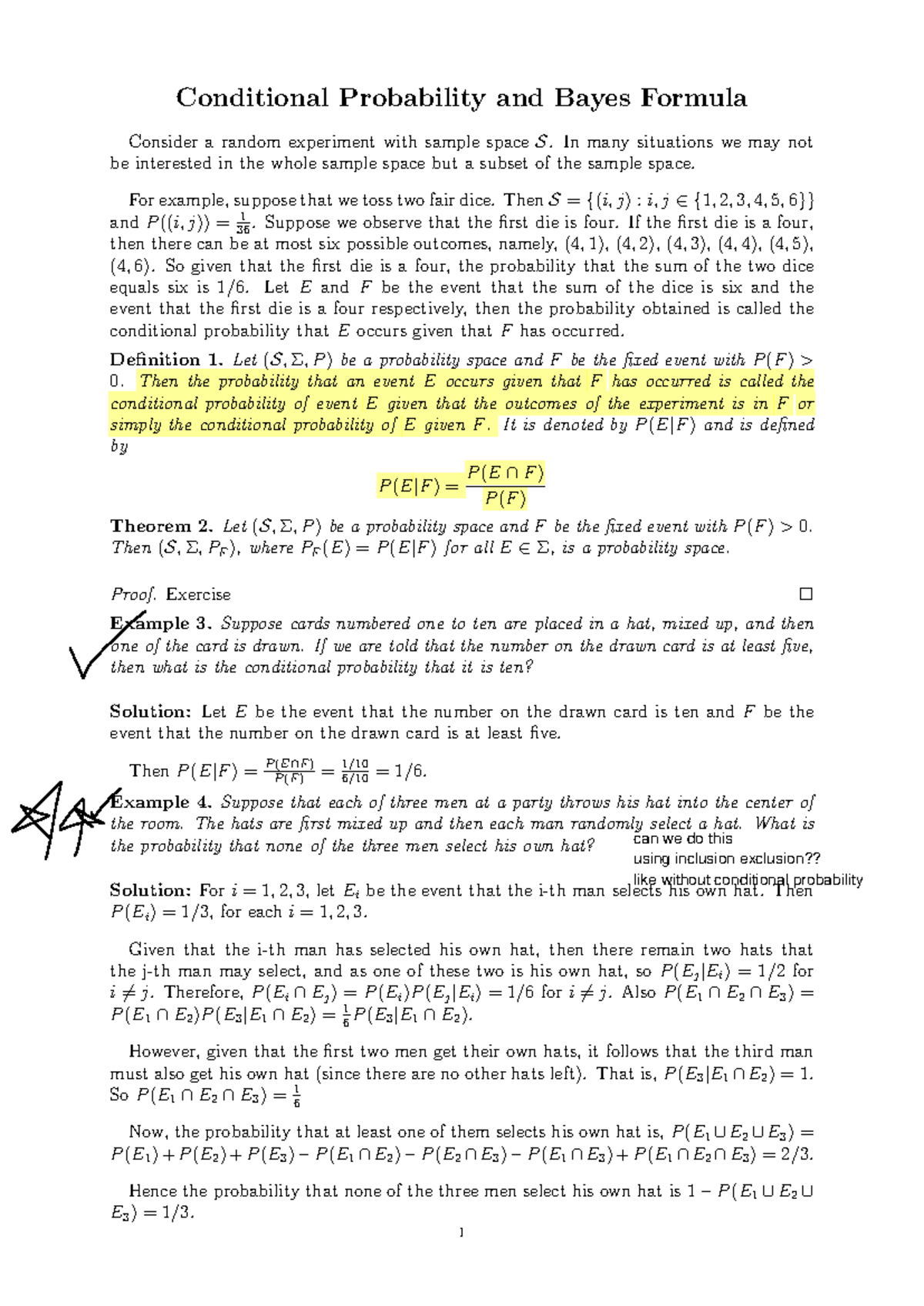 Conditional Probability and Bayes Formula - Lecture 2 for pNS - Studocu