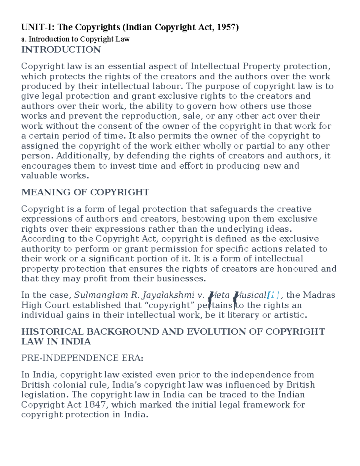 IPR - Notes: Understanding the Indian Copyright Act, 1957 - Studocu