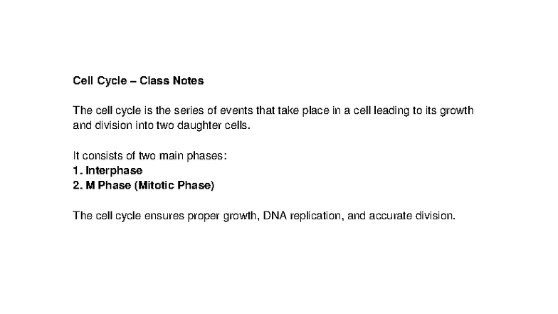 Cell Cycle Notes - Cell Cycle – Class Notes The cell cycle is the ...