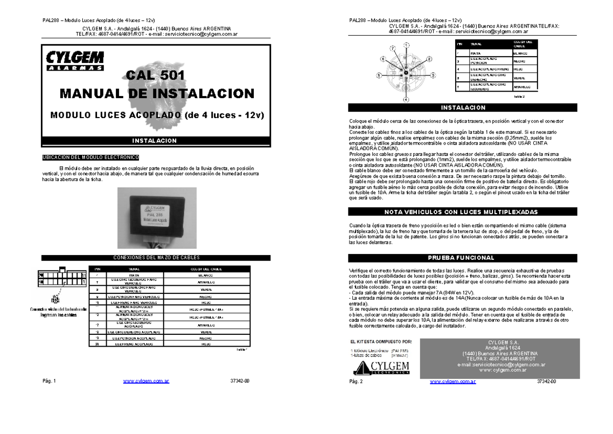 Manual de Instalacion - PAL288 – Modulo Luces Acoplado (de 4 luces ...